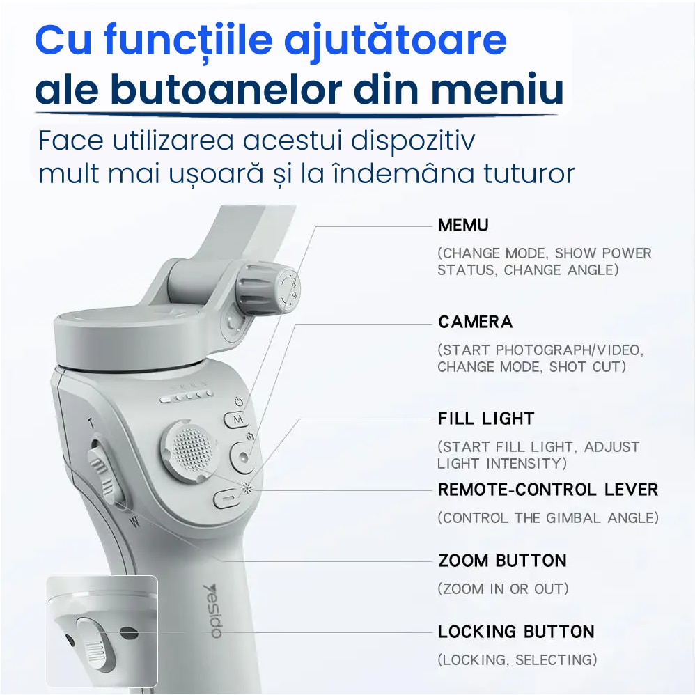 Sistem de stabilizare imagine, 360 AI, 3 Axe, Gimbal Yesido, universal ...