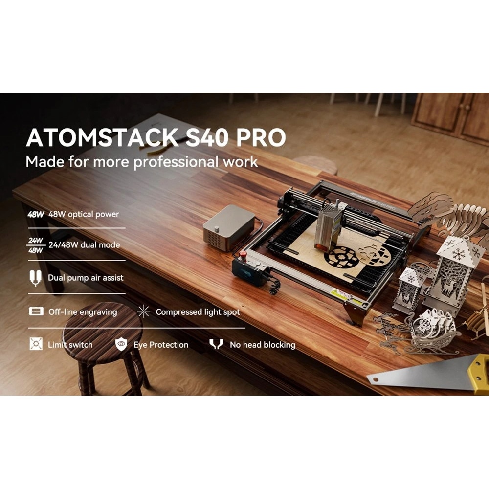 Masina de gravat ATOMSTACK S40 Pro, Putere laser 48W, Focalizare fixa ...