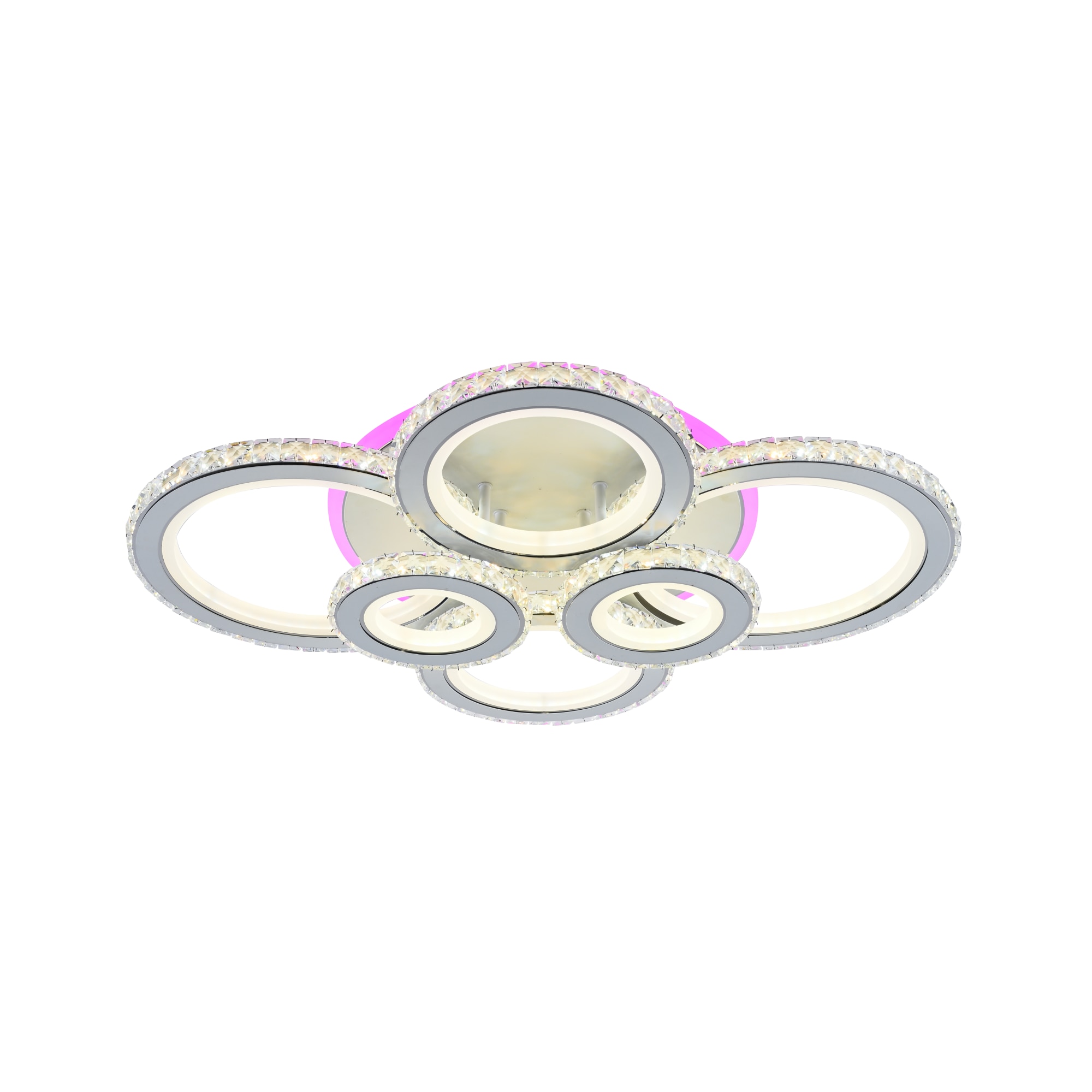 Lustra LED 238W, 6 cercuri diamante, alb + crom, telecomanda, 4320lm ...