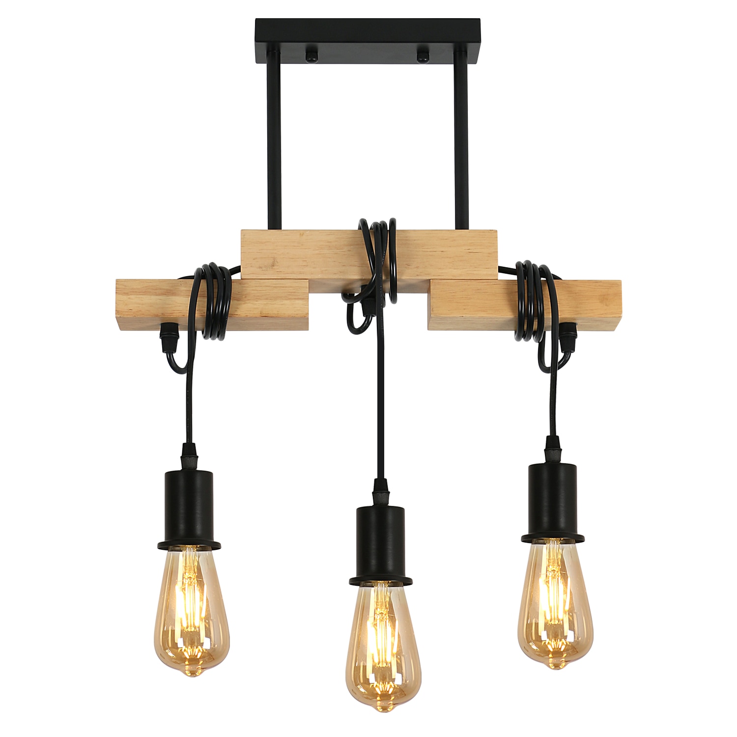 Lustra Vintage retro lemn, Toolight, 3 brate reglabile, Suport E27 ...