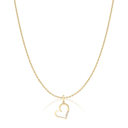 Colier din aur 14k cu pandantiv inima cu pietre zirconiu, Aur Galben 14 ...