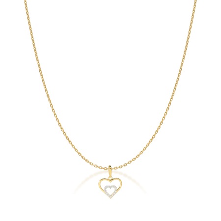 Colier din aur 14 karate cu pandantiv inimi din aur galben si pietre ...