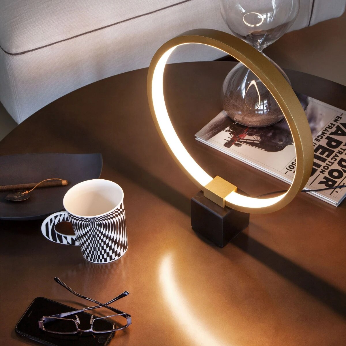 Lámpa, fém szerkezet, márvány talp, LED lámpa, meleg fény, 12W, 650lm ...