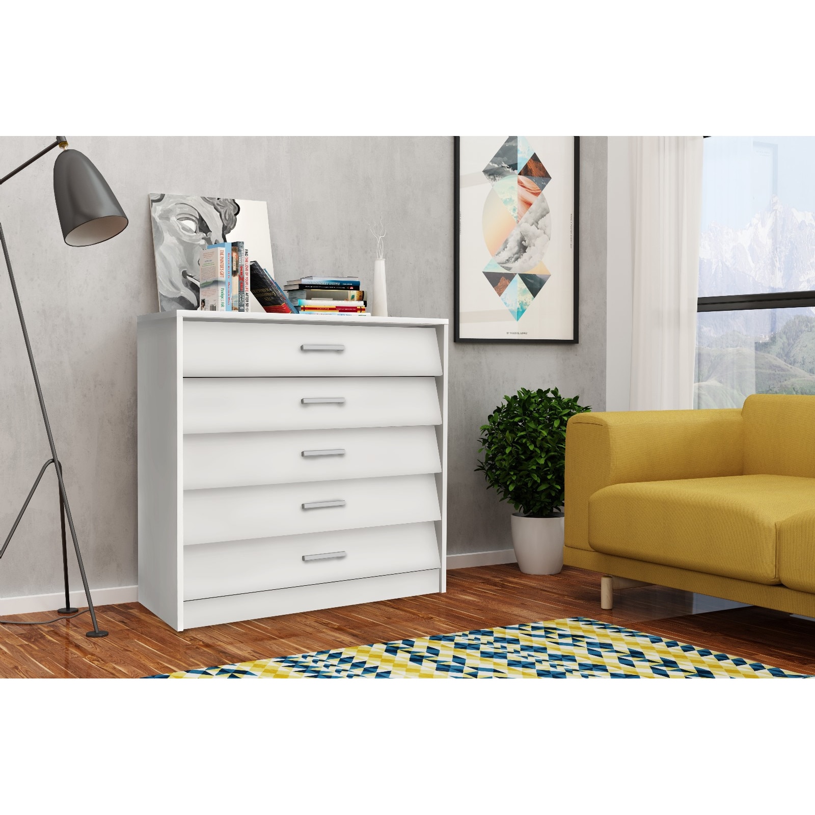 Pantofar cu 5 usi rabatabile, 5 sertare, alb, 90x87x33 cm, Bortis - eMAG.ro