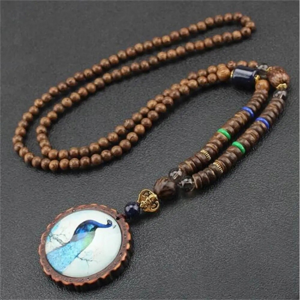 Colier tibetan, Lemn, 88-90 cm, Multicolor - eMAG.ro