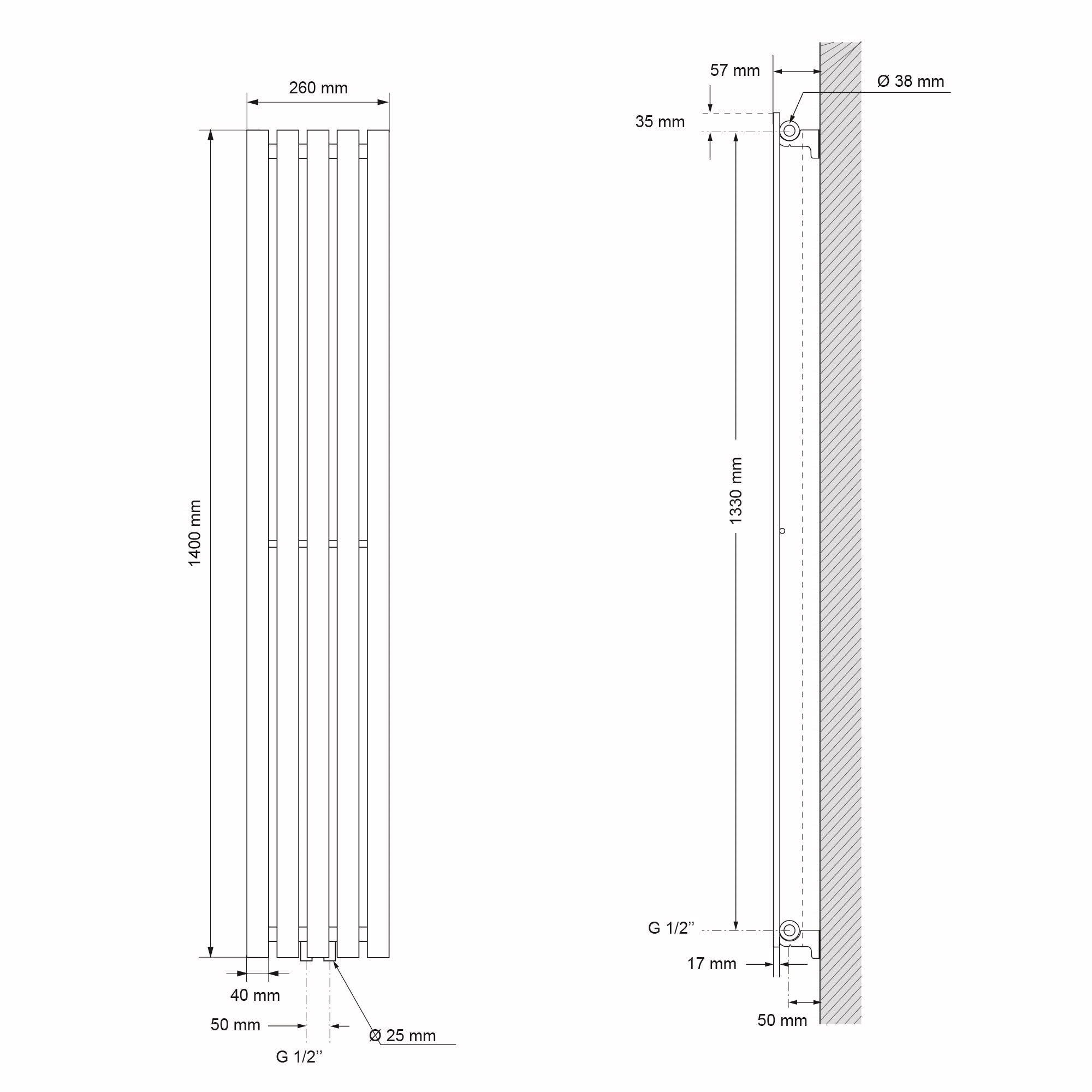 Calorifer baie, LuxeBath, negru, otel, 260 x 1400 mm, conexiune ...