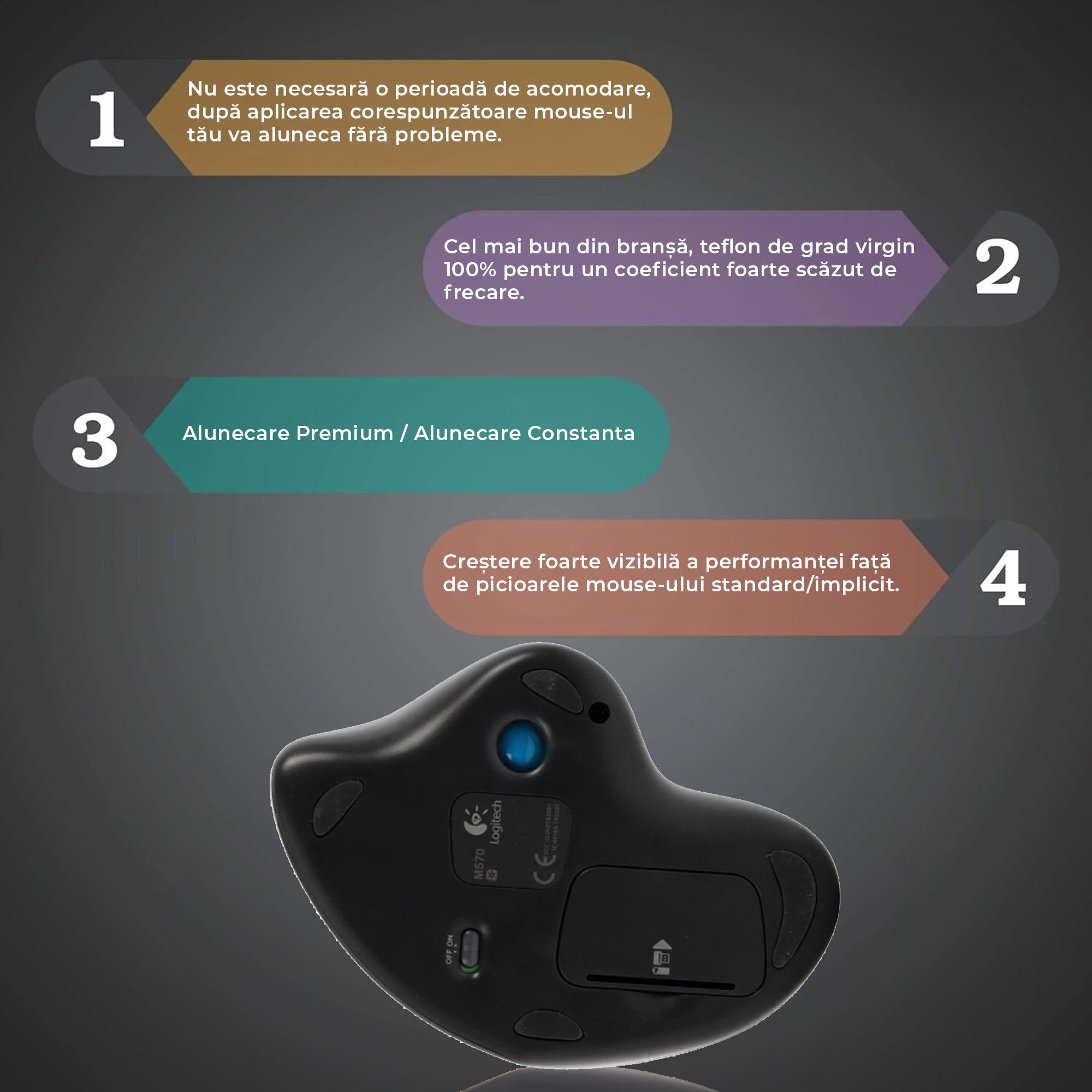 Talpa autoadeziva de schimb pentru Mouse Logitech M570, glisare lina ...