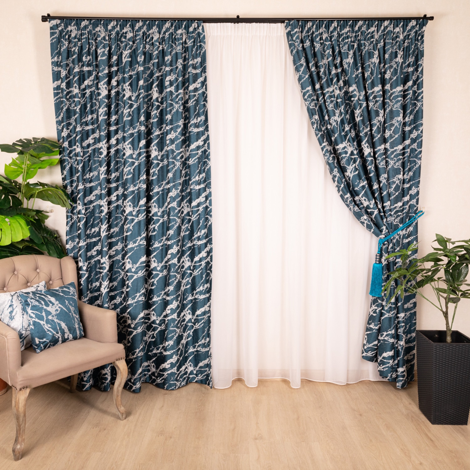 Set 2 draperii Hiko Chenille albastru, dark 2x250x260 cm, cu rejansa ...