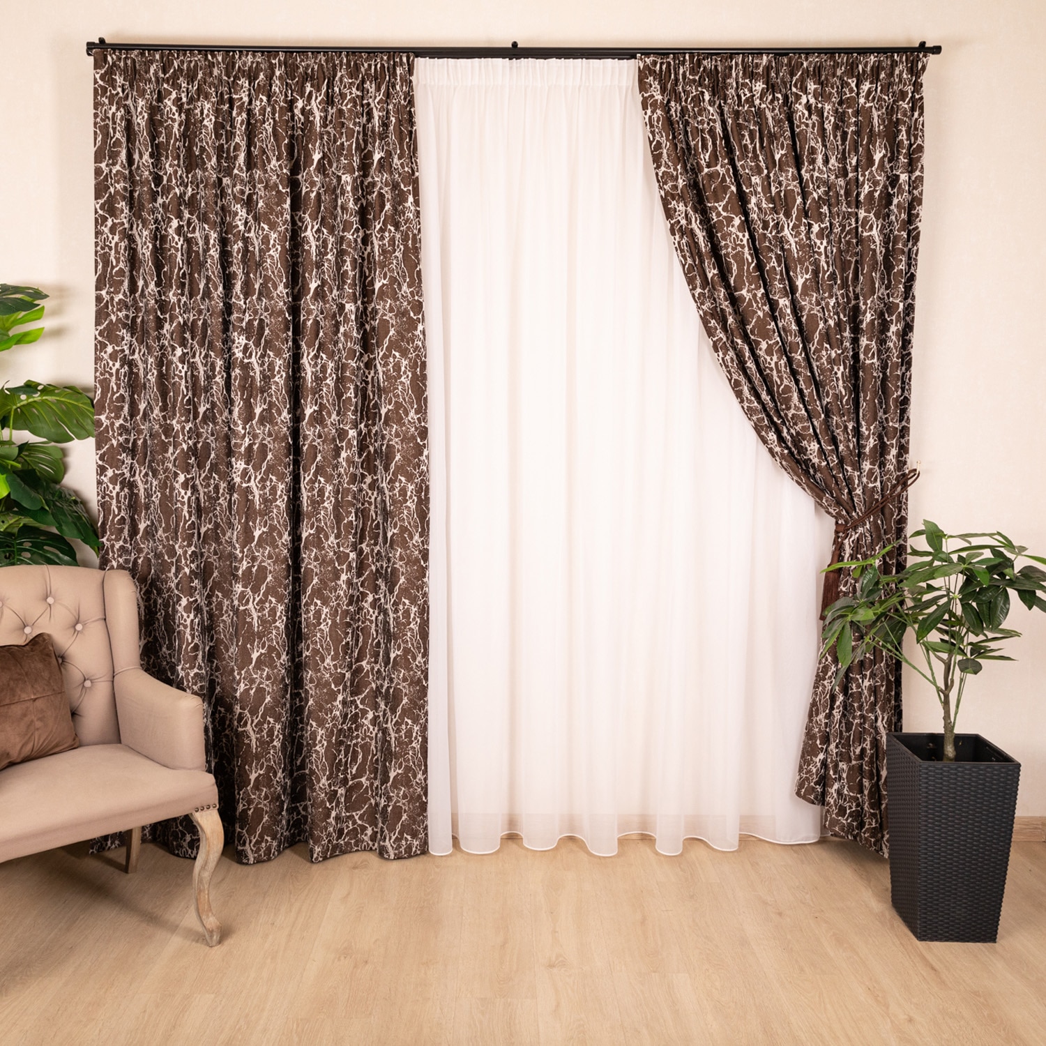 Set 2 draperii Hiko Chenille maro, dark 2x350x250 cm, cu rejansa - eMAG.ro