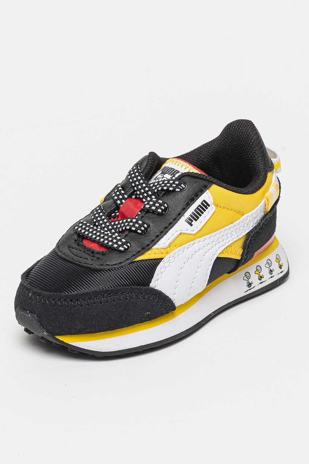 Puma, Спортни обувки Future Rider с шарка Peanuts, Черен, Бял, Жълт, 24 ...