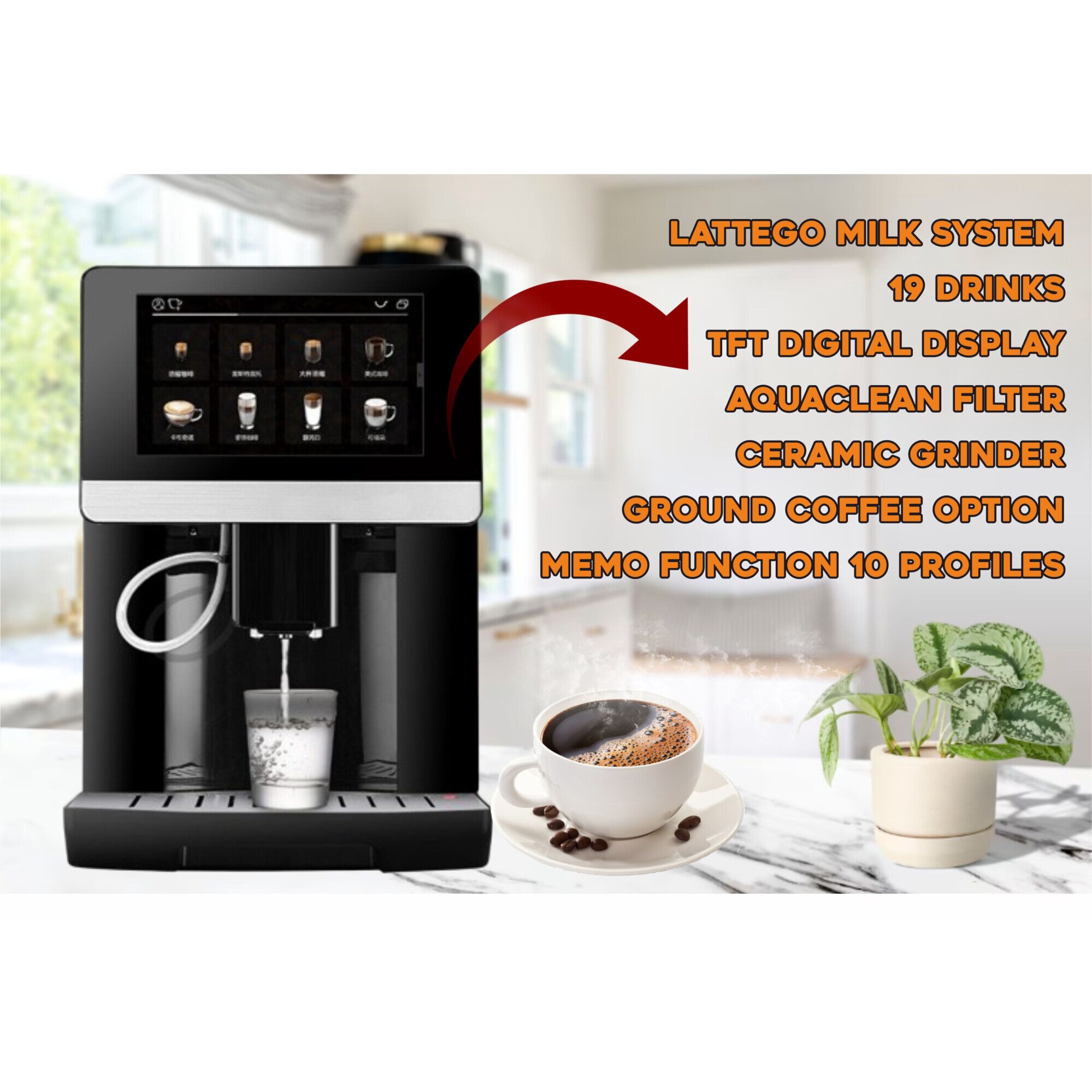 Espressor automat profesional HAUSBERG HB-3770, sistem de lapte LatteGo ...