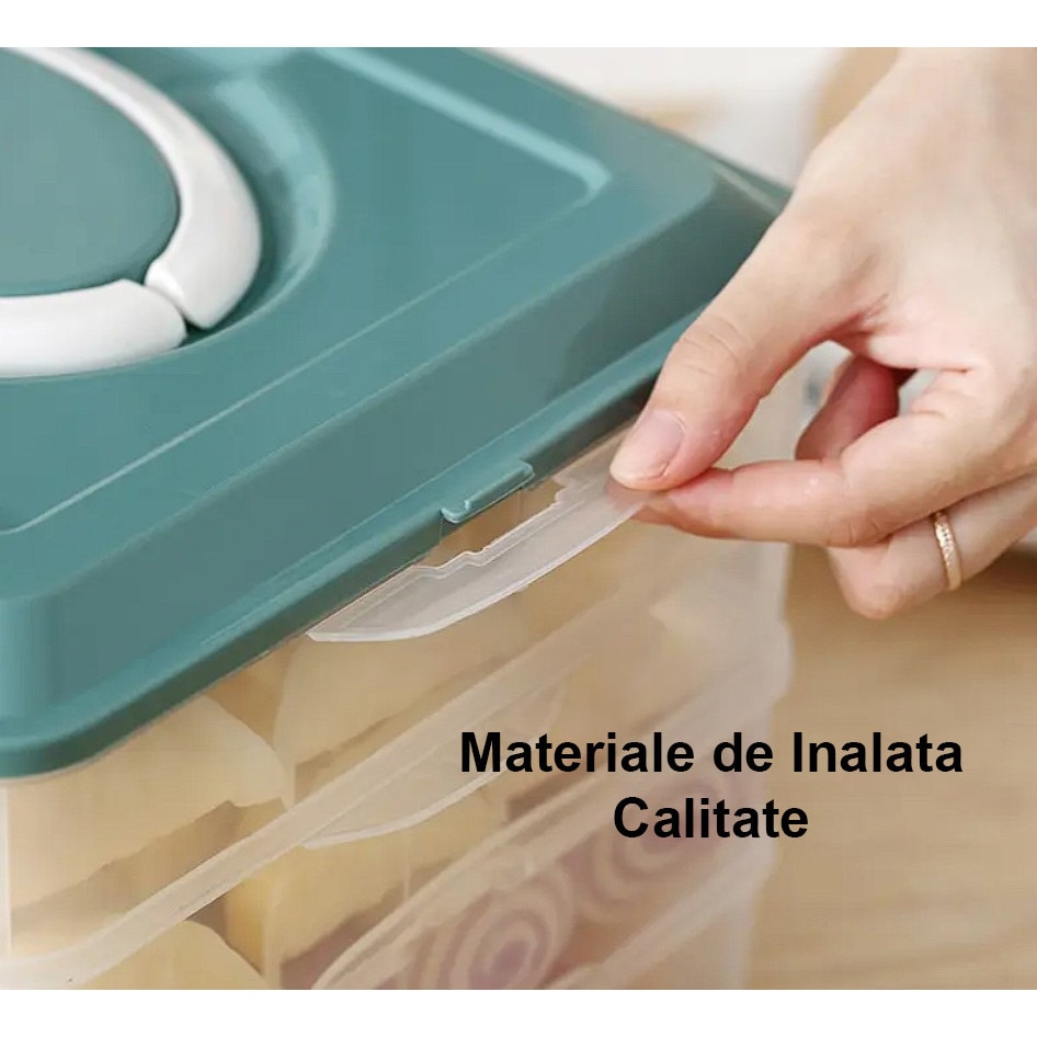 Set de 3 Recipiente Plastic Pentru Depozitare Alimente TNS®, 3 Straturi ...