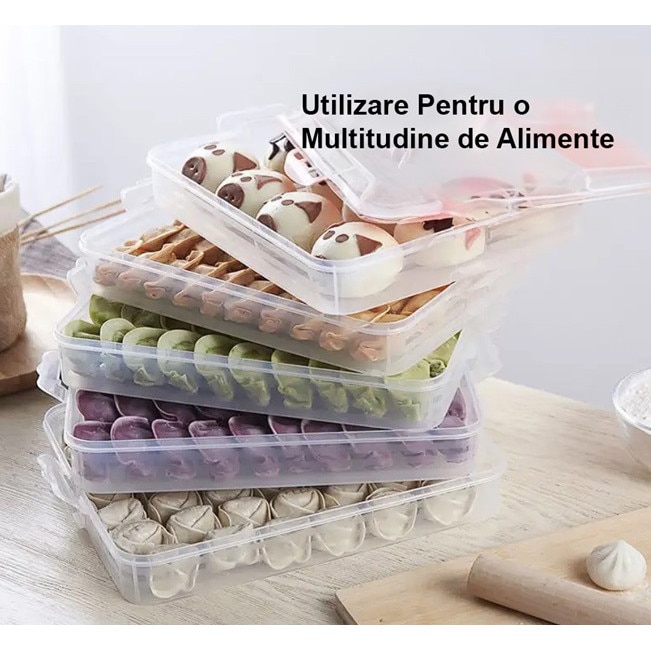 Set de 3 Recipiente Plastic Pentru Depozitare Alimente TNS®, 3 Straturi ...