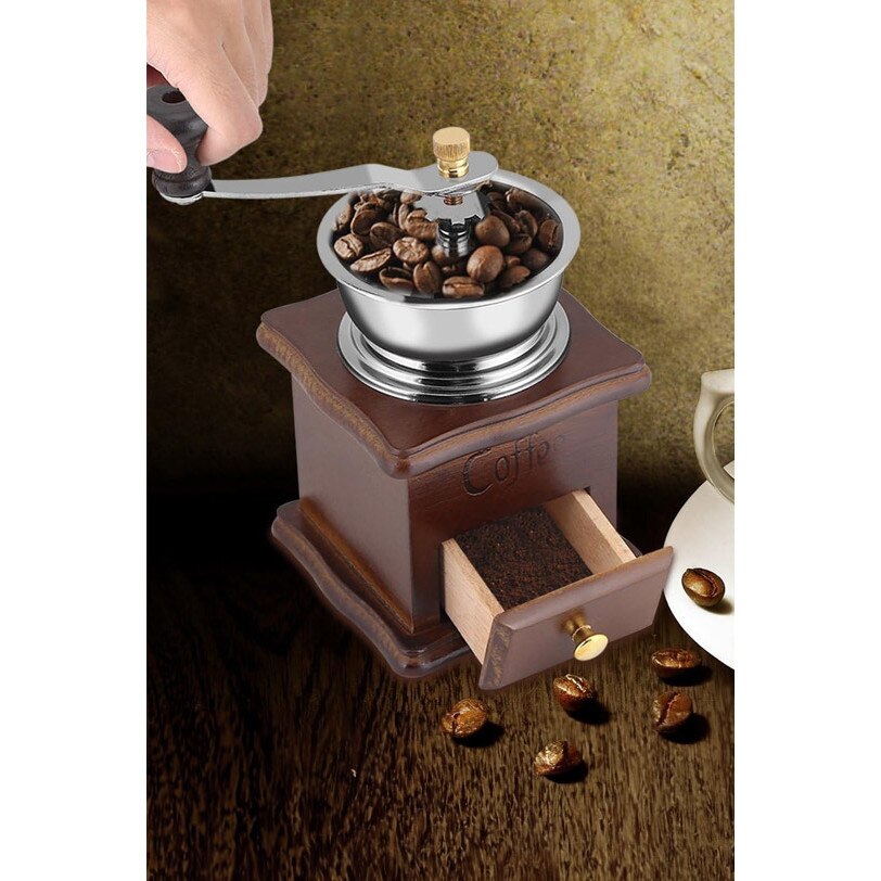 Set Rasnita manuala de cafea VintageCof Doty® si recipient tip butoi ...