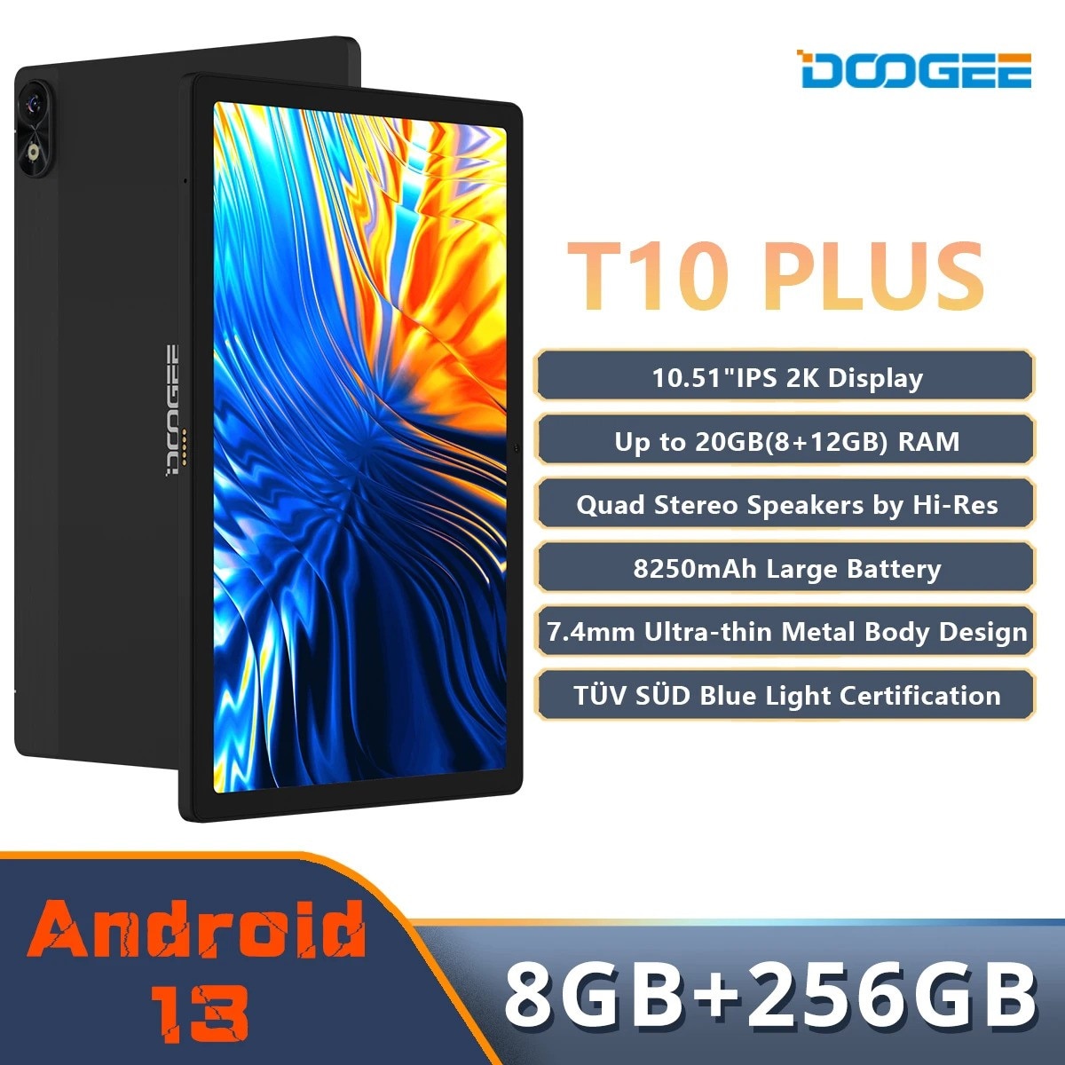 Таблет Doogee T10 PLUS, 4G, 10.5", FHD, Android 13, 8GB RAM+ 12GB vRAM ...
