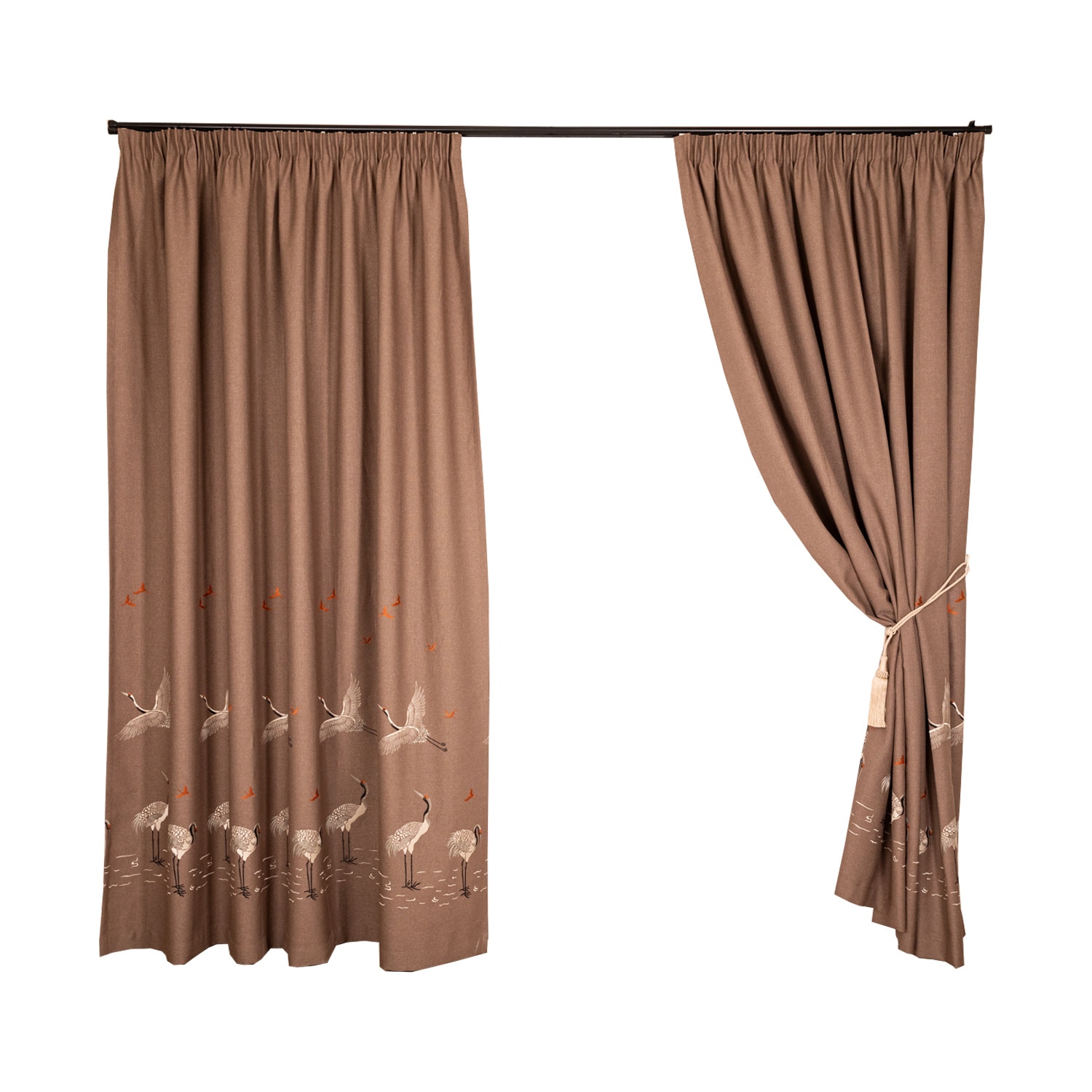 Set 2 draperii maro, Hiko Deluxe Collection, Birds 2x140x250 cm, cu ...