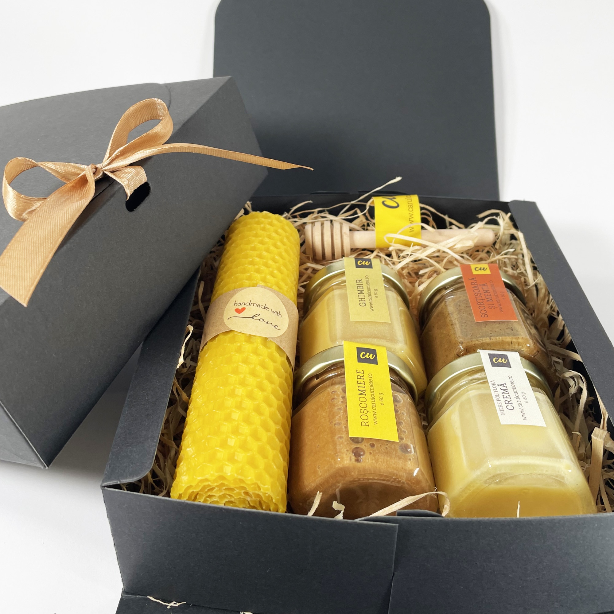 Pachet cadou Dulce 3, miere de albine, lingura pentru miere, negru ...