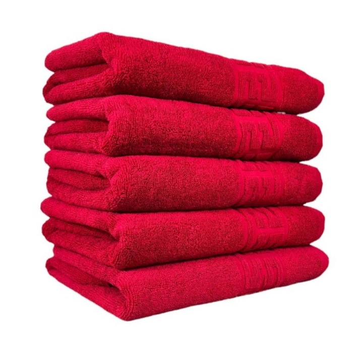 Set 10 prosoape de baie 70 x 140, 550g, hotelier, model greek, - rosu ...