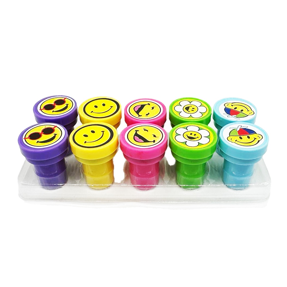 Set 10 stampile pentru copii, modele cu fete zambitoare, multicolor, non-toxice, Vision XXI ...