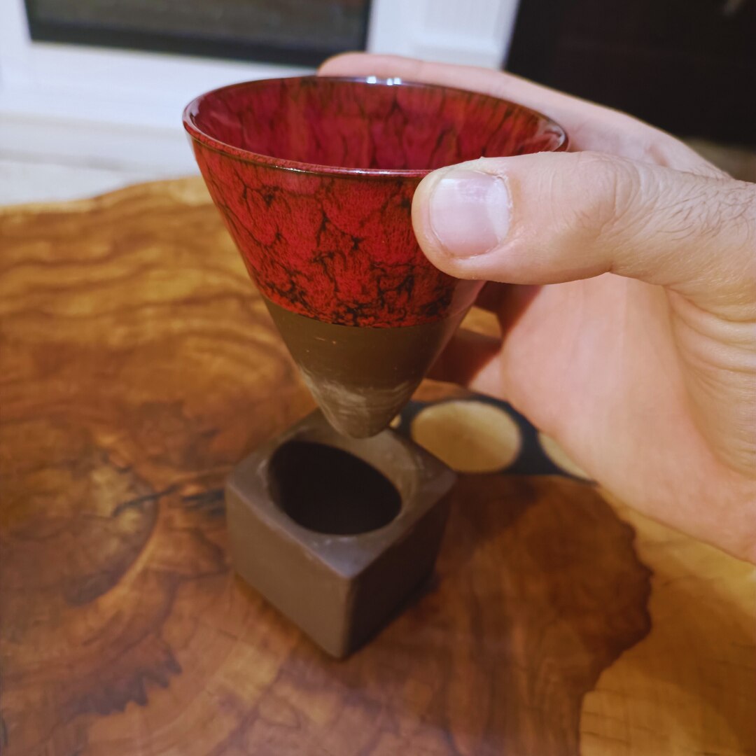 Set 2 cesti de cafea, ceramica, retro, handmade, 150 ml, rosu - eMAG.ro