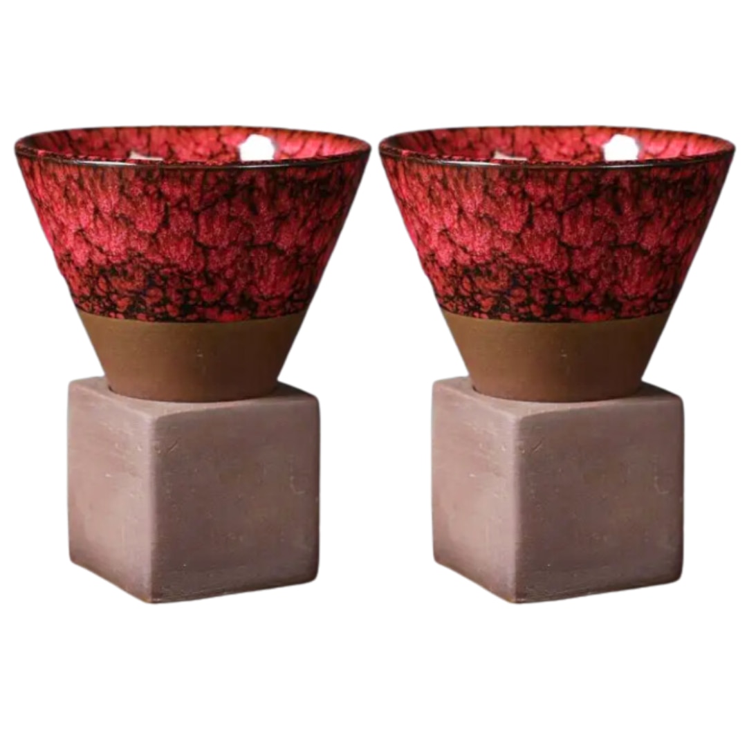 Set 2 cesti de cafea, ceramica, retro, handmade, 150 ml, rosu - eMAG.ro