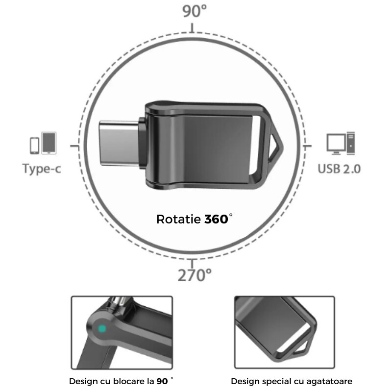 Stick memorie USB DUAL MZ-Works, Capacitate 2 TB/2000 GB, USB + USB ...