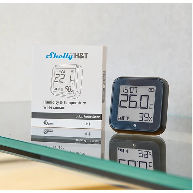 Shelly H&T Gen3 Matte Black термостат, E-ink екран, WiFi, контрол на ...