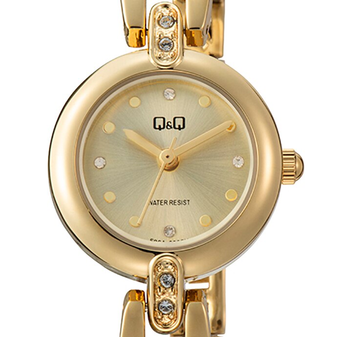 Ceas dama Q&Q Fashion, bratara si cadran auriu, cadran 22 mm auriu, WR ...