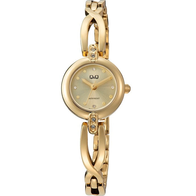 Ceas dama Q&Q Fashion, bratara si cadran auriu, cadran 22 mm auriu, WR ...