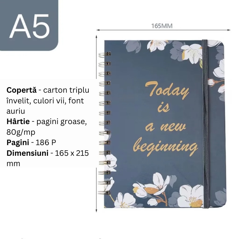 Agenda organizator si planificator zilnic cu spirala metalica, orar ...