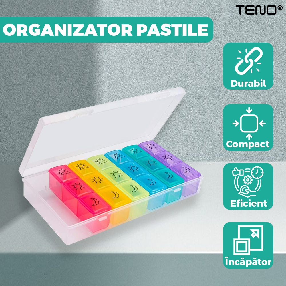Cutie Organizatoare de Medicamente Teno®, pastile si vitamine, 7 zile ...