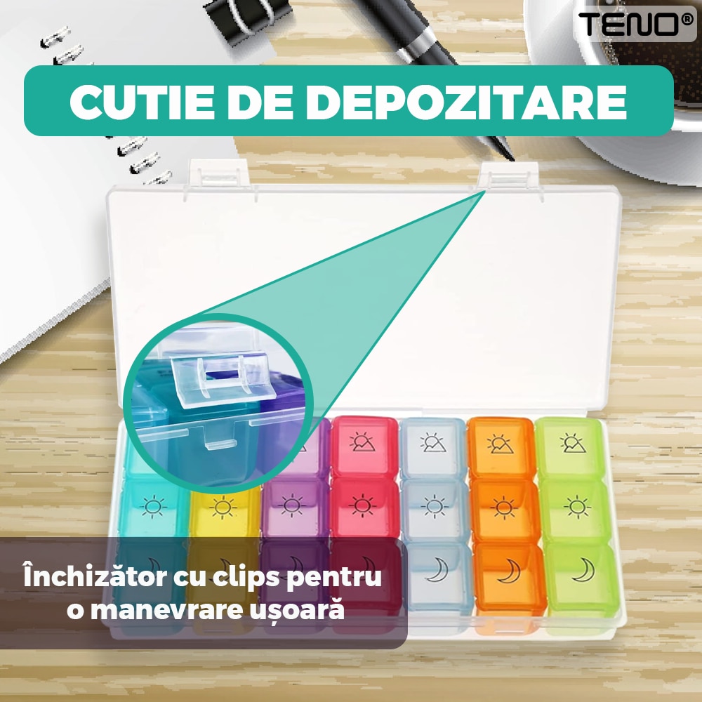 Cutie Organizatoare de Medicamente Teno®, pastile si vitamine, 7 zile ...