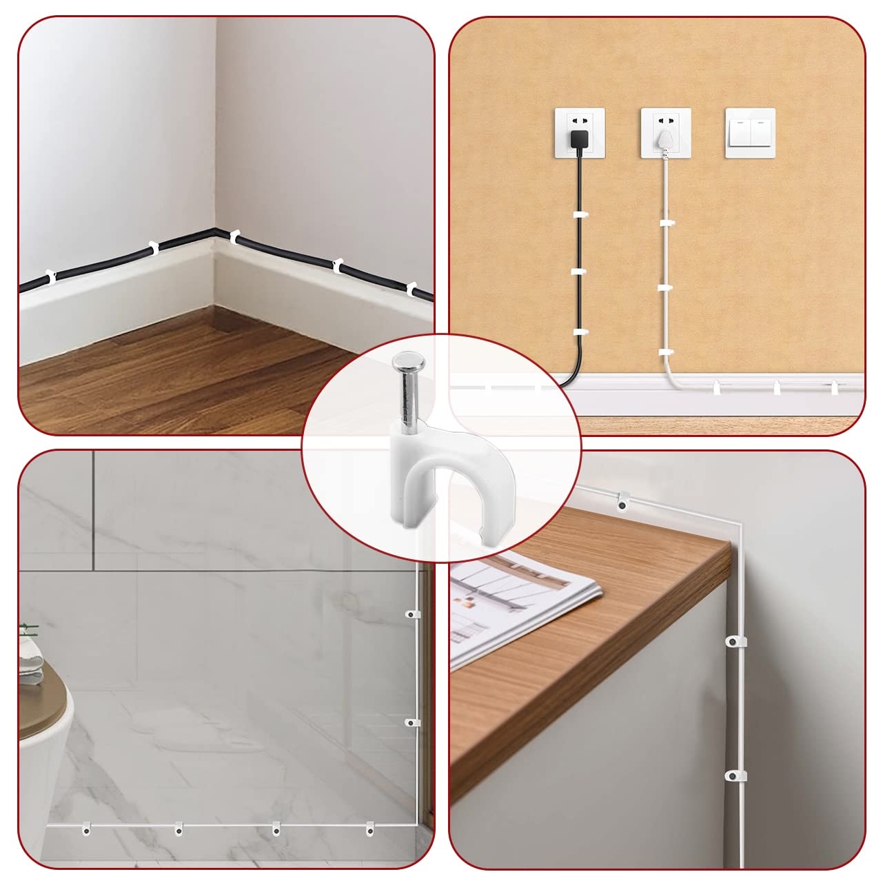 Set 100 bucati cleme pentru fixare cabluri, 10 mm diametru, alb - eMAG.ro