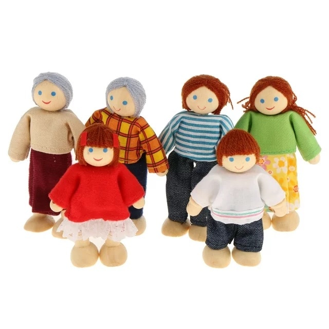 Set 6 papusi din lemn Happy Family, multicolor, Toyska® - eMAG.ro