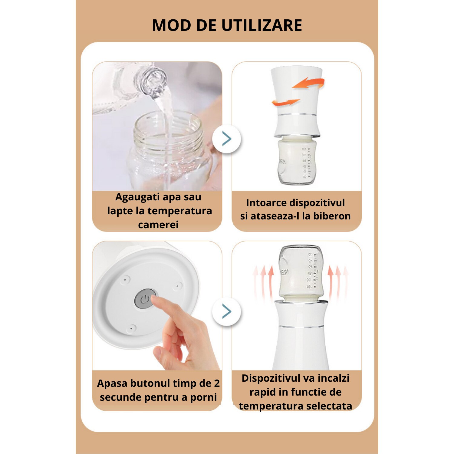 Incalzitor biberon lapte sau apa electric, 4 Adaptoare pentru diferite ...