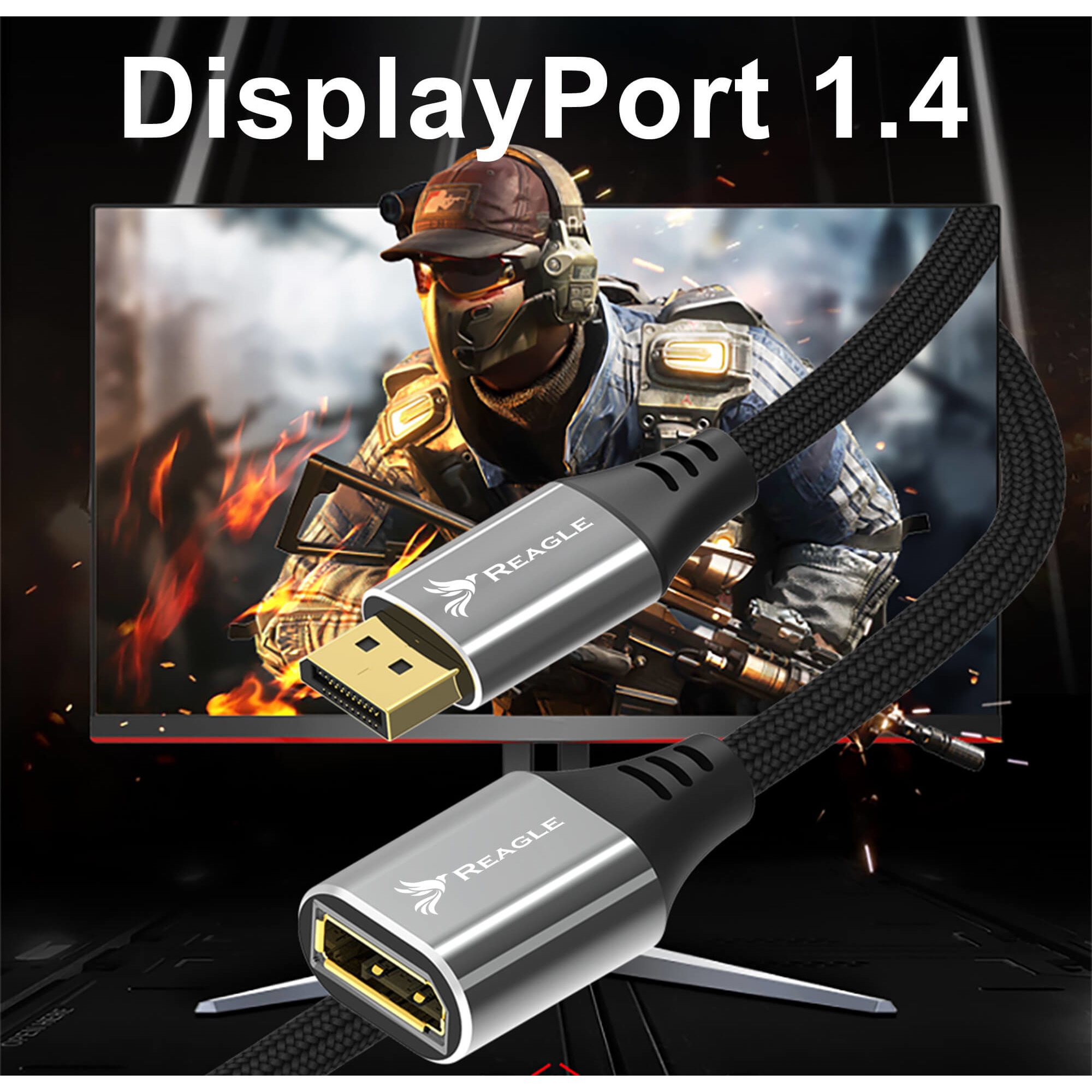 Удължителен кабел DisplayPort 1.4 DP 8K 4K@144Hz HDR 0.5M Reagle мъжки ...