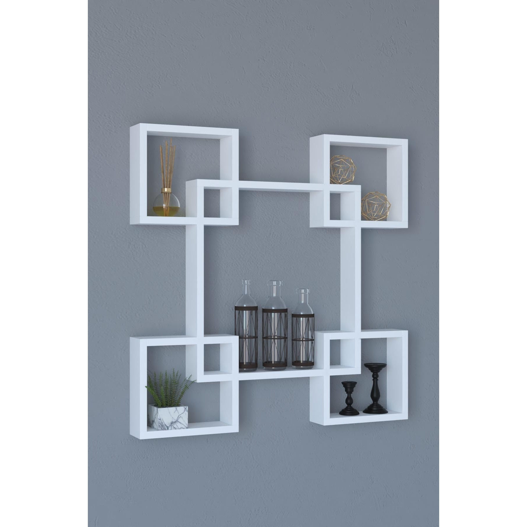 Raft de perete din MDF mat Enka Homs, Alb, 50x50 - 24x24 cm - eMAG.ro