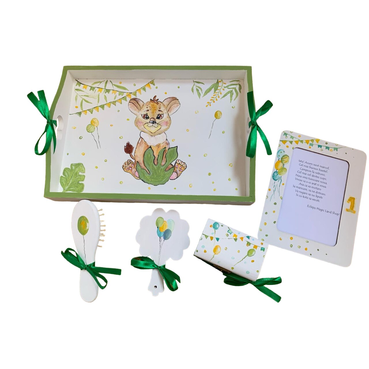 Set pentru Mot/Turta pentru baieti, Model Tigru, Prima aniversare, 9 ...