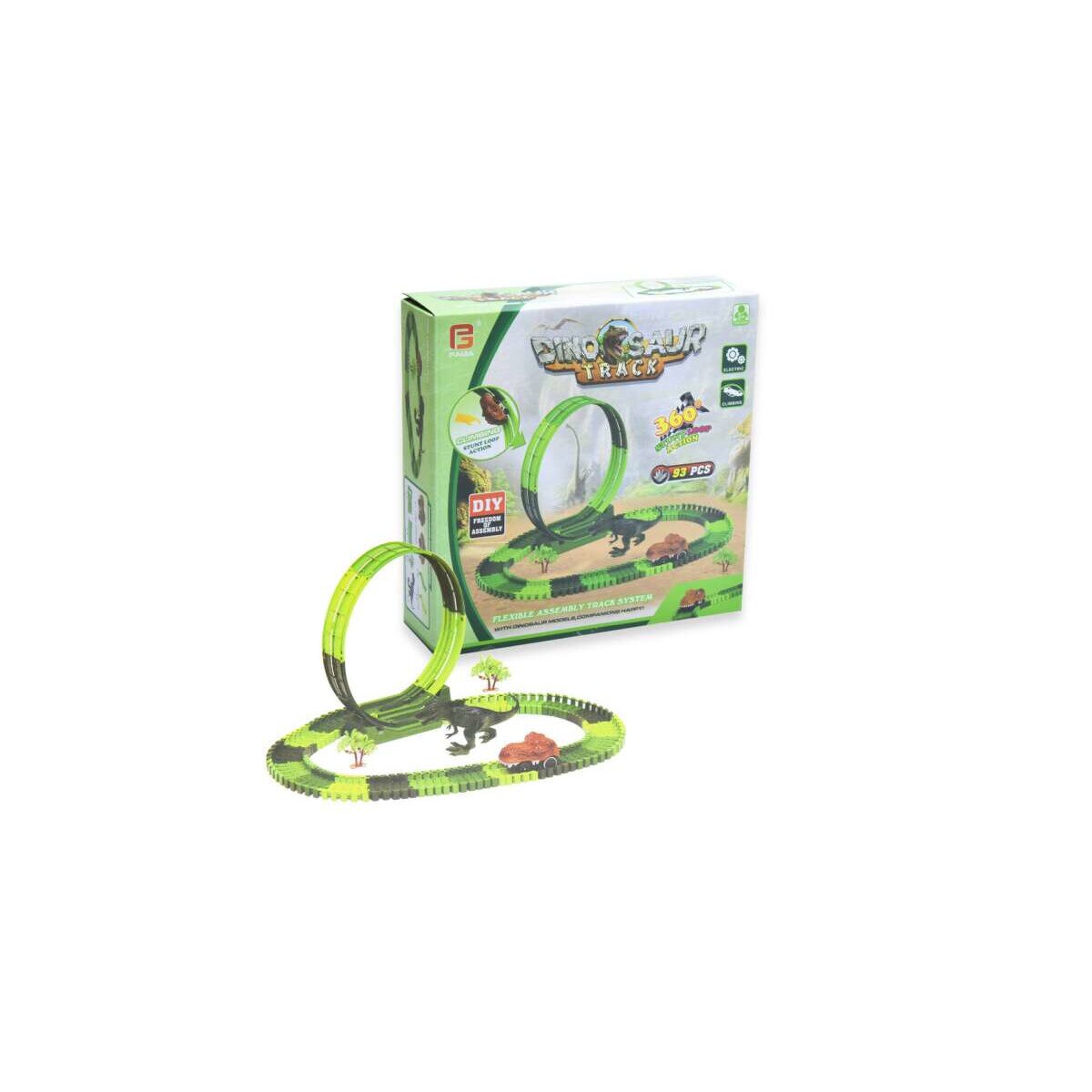 Pista de masini de curse Dino, Plastic, cu viraje la 360 de grade, set ...
