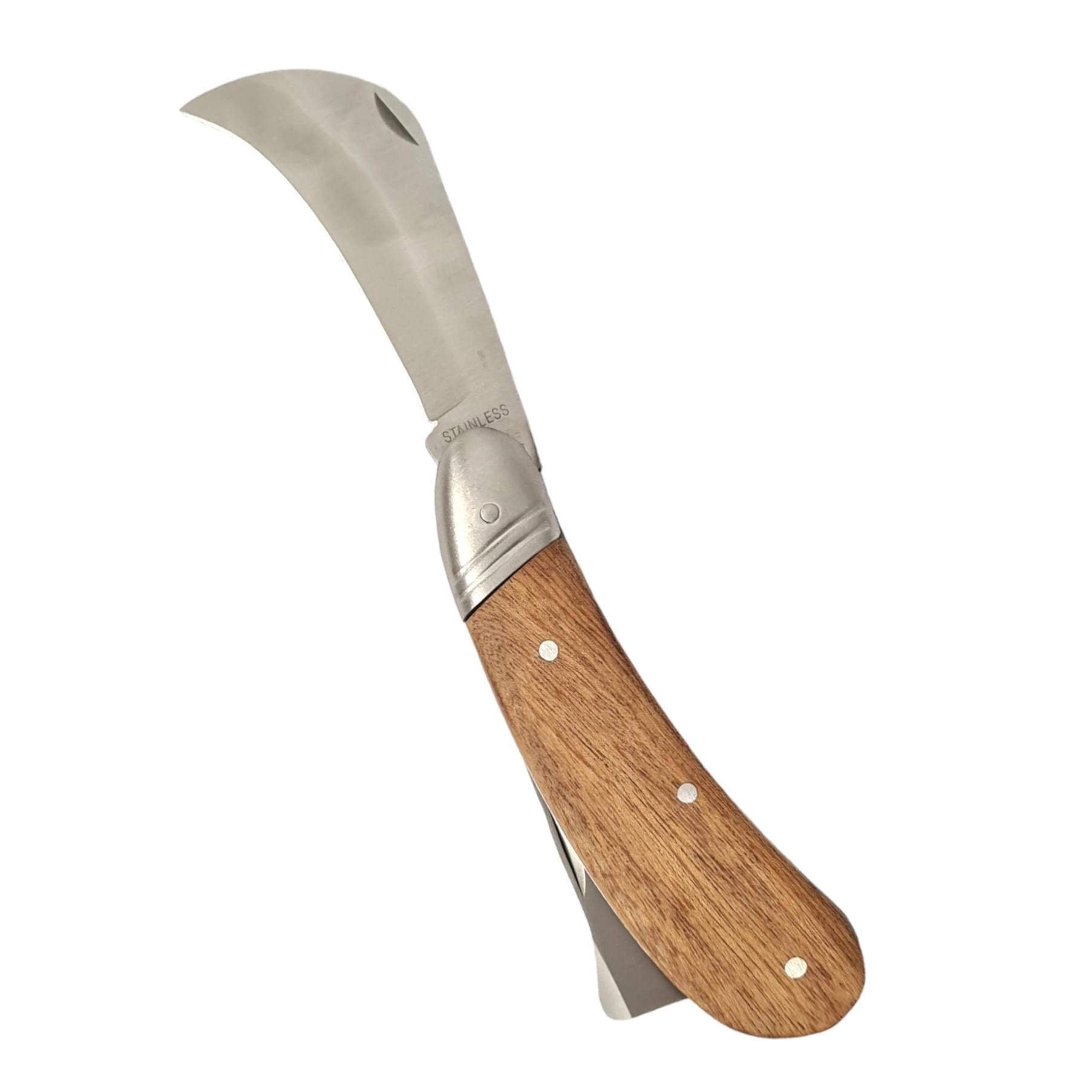 Cutit pentru altoit cu doua lame, curbat si dreapta, fete maner lemn ...