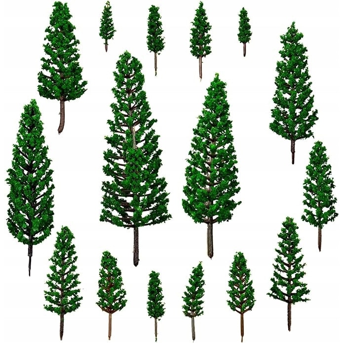 Set 16 mini copaci decorativi, Klsoale, Plastic, Marimi diferite, Verde ...