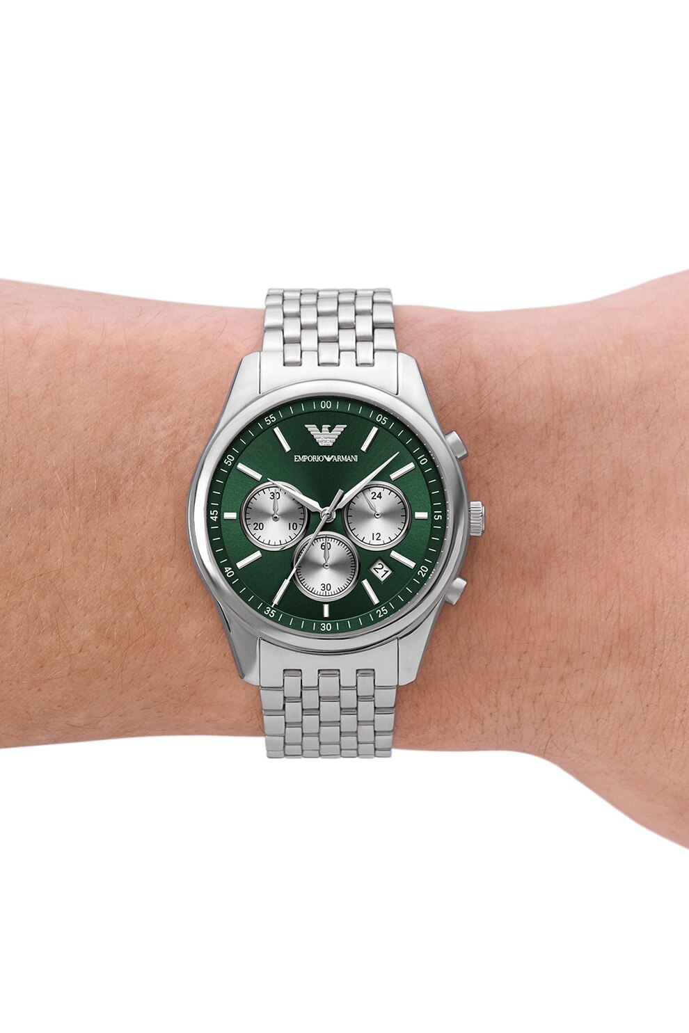 Emporio Armani, Часовник от неръждаема стомана с хронограф, Сребрист ...