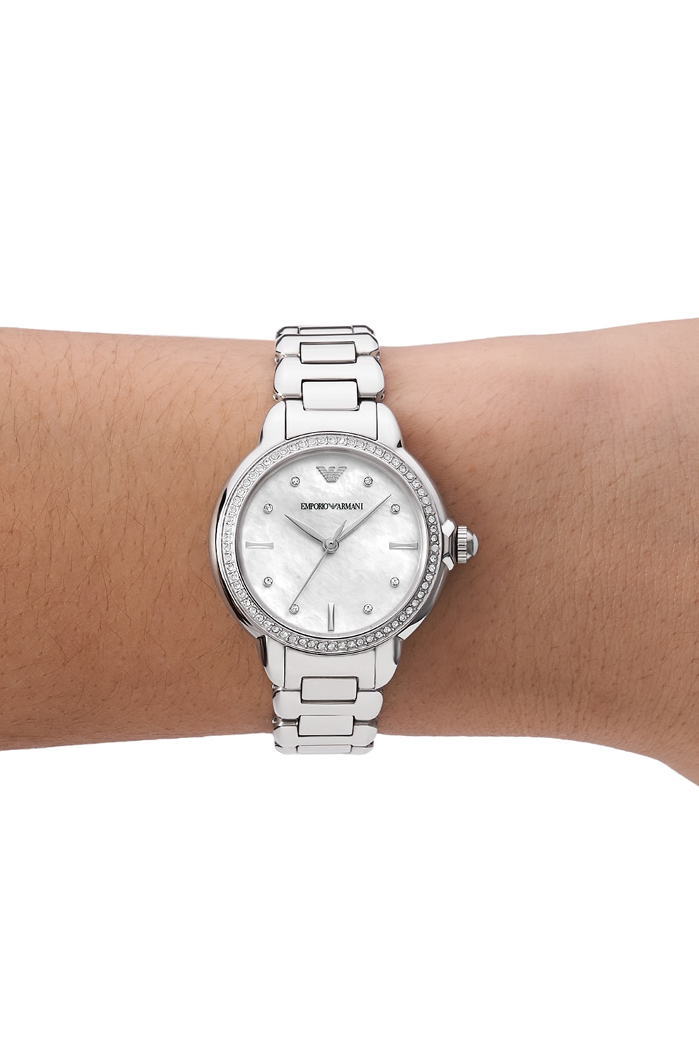 Emporio Armani, Часовник с кристали, Сребрист - eMAG.bg