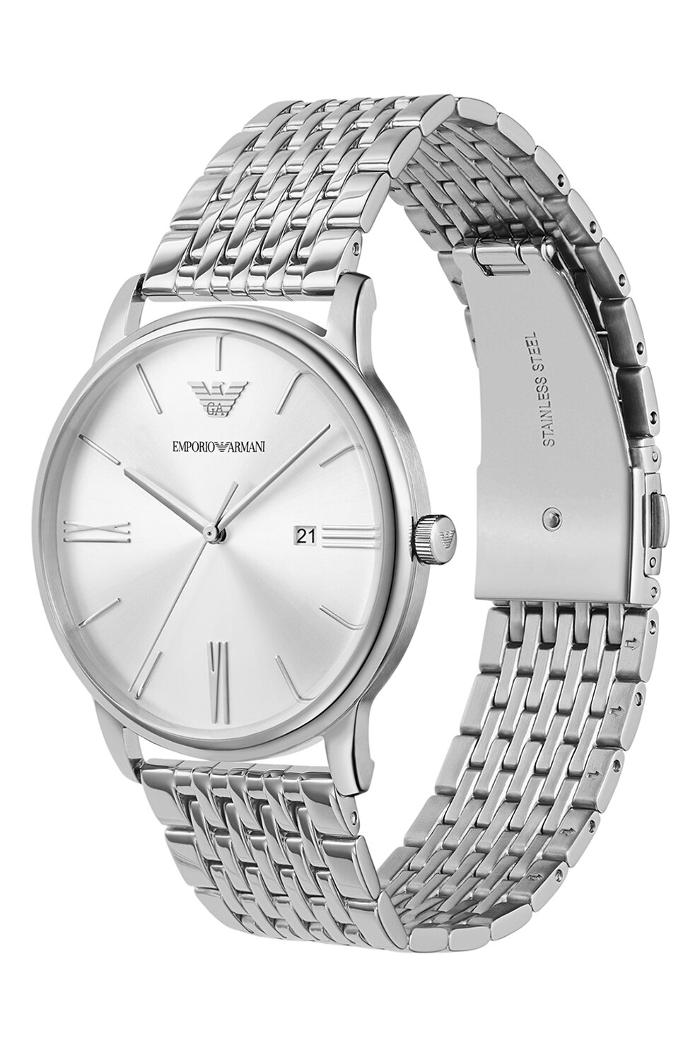 Emporio Armani, Часовник от неръждаема стомана, Сребрист - eMAG.bg