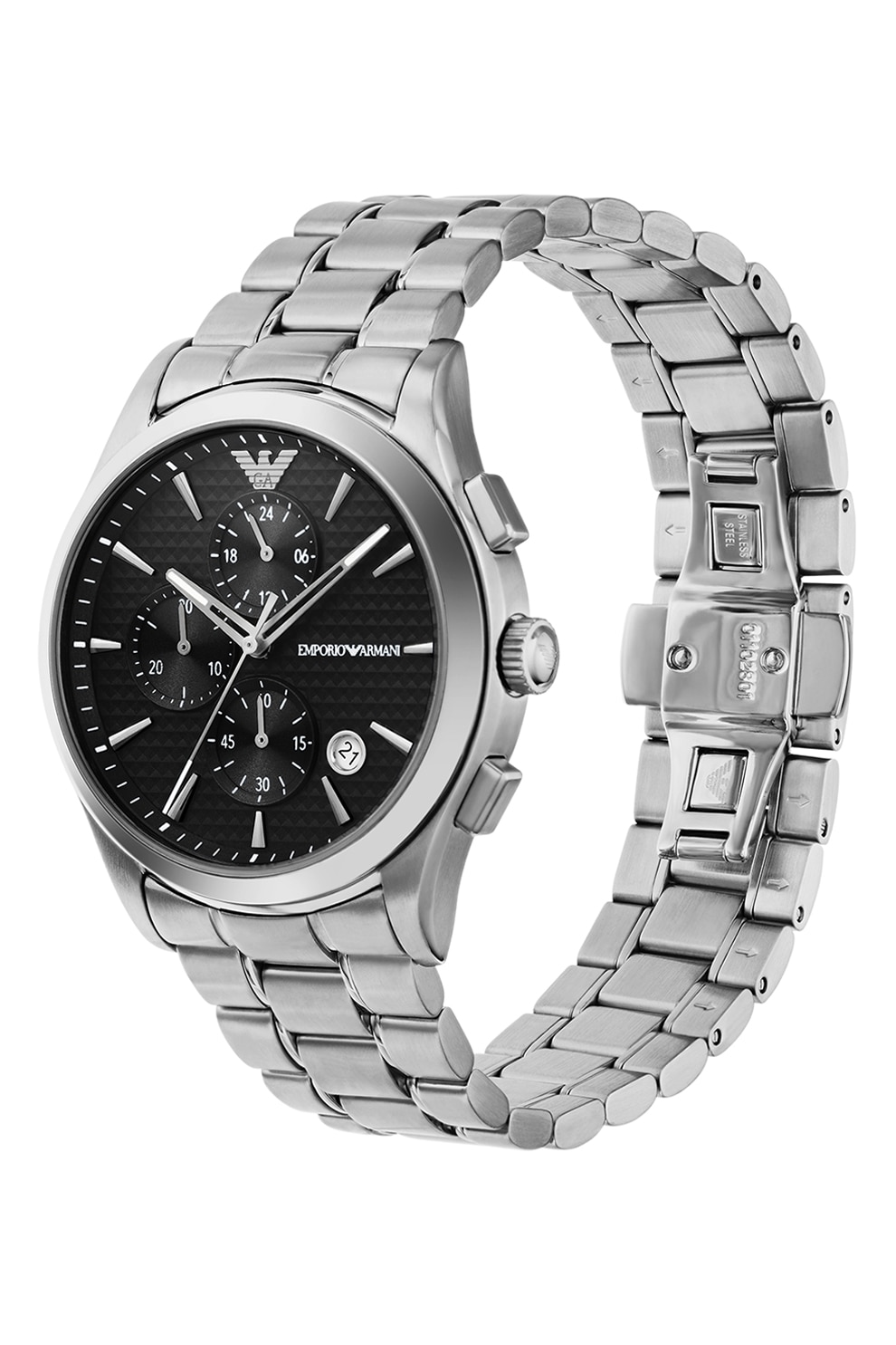 Emporio Armani, Часовник с хронограф и метална верижка, Сребрист - eMAG.bg