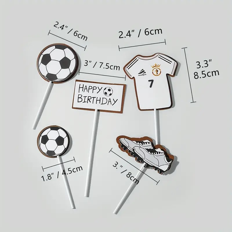 Topper pentru tort ziua de nastere din 5 piese, tema fotbal, alb-negru ...