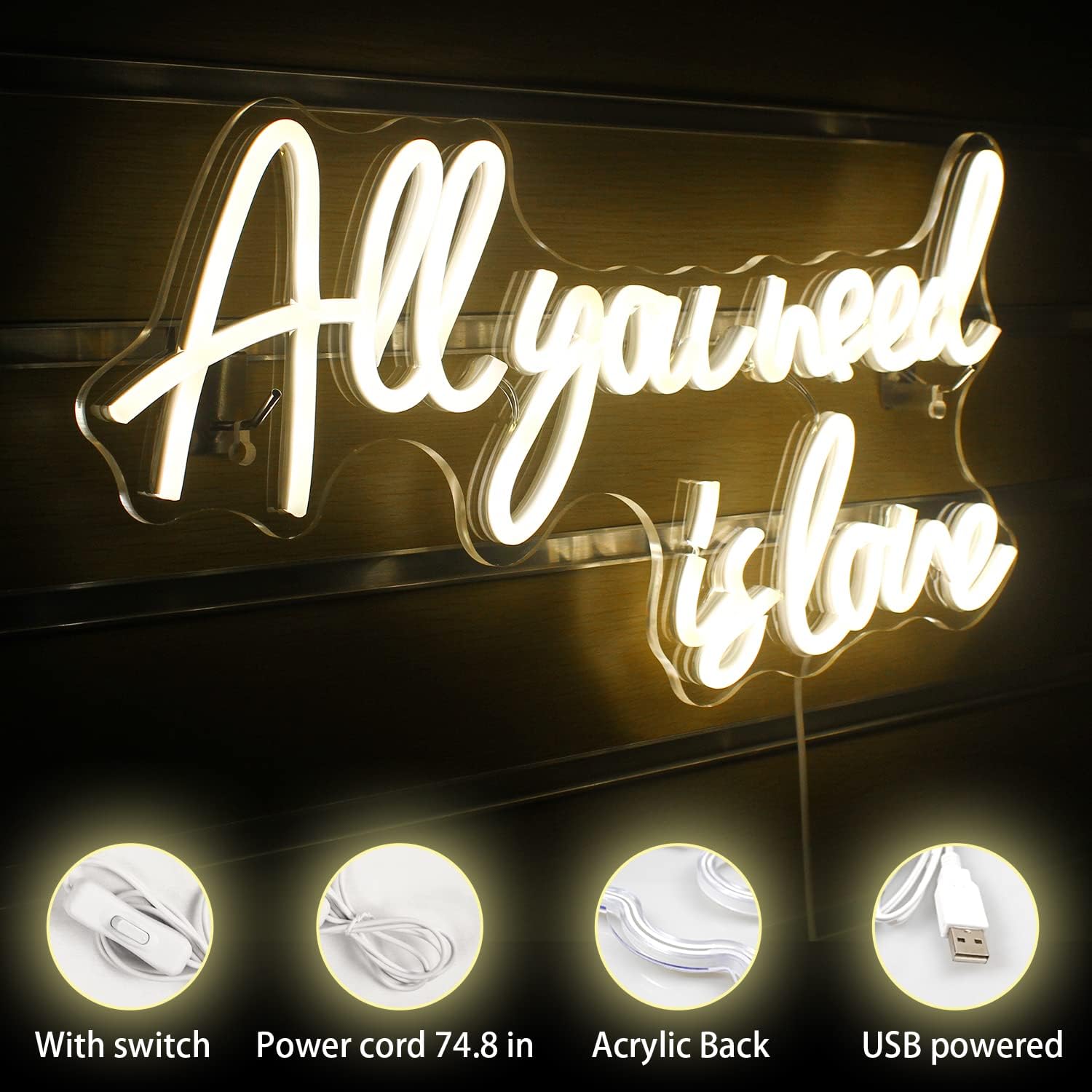 Decoratiune luminoasa LED neon, all you need is love - eMAG.ro