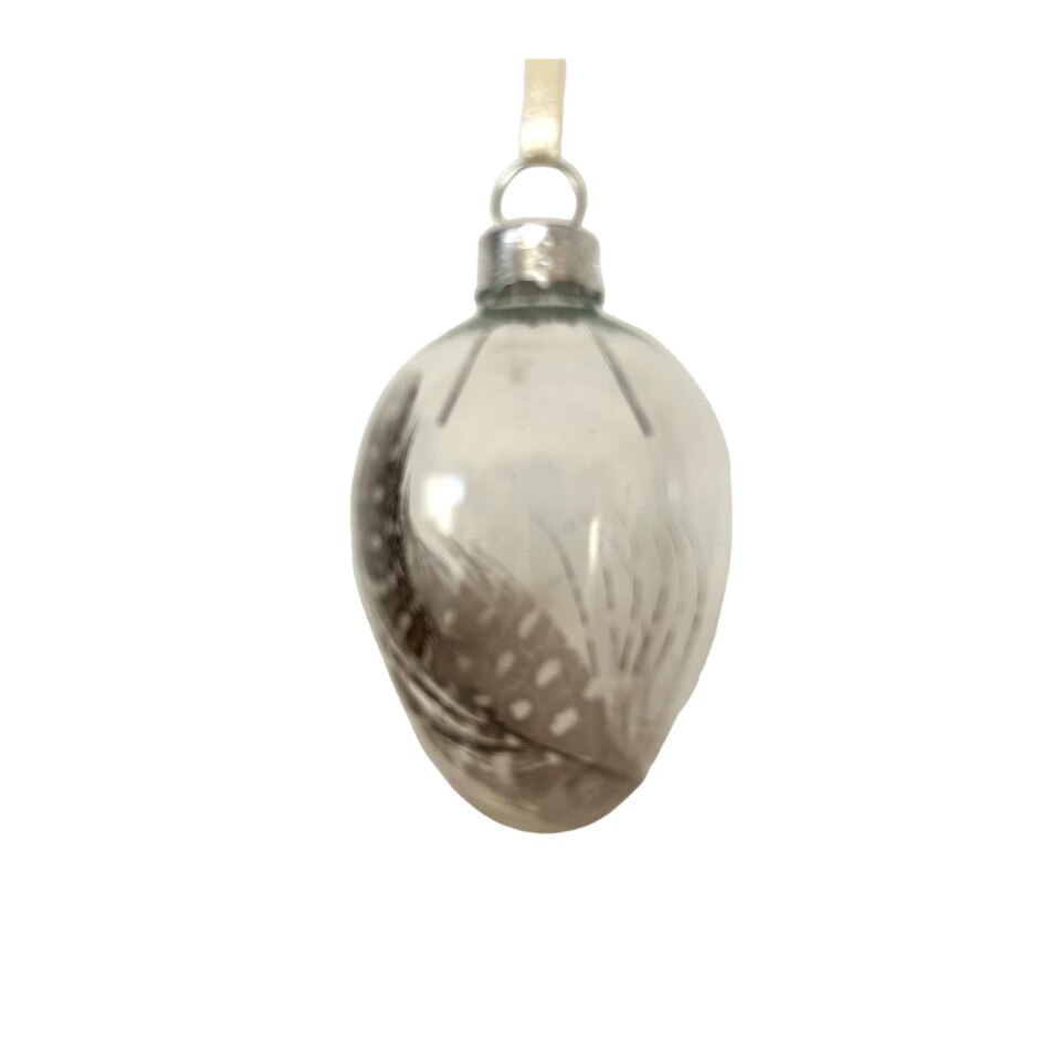 Set 6 oua decorative din sticla cu pene in interior pentru sarbatorile ...