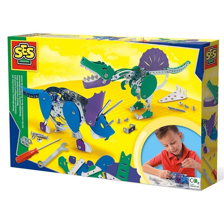 Set de constructie dinozauri, SES Creative, Metal, Colorat, +7ani - eMAG.ro