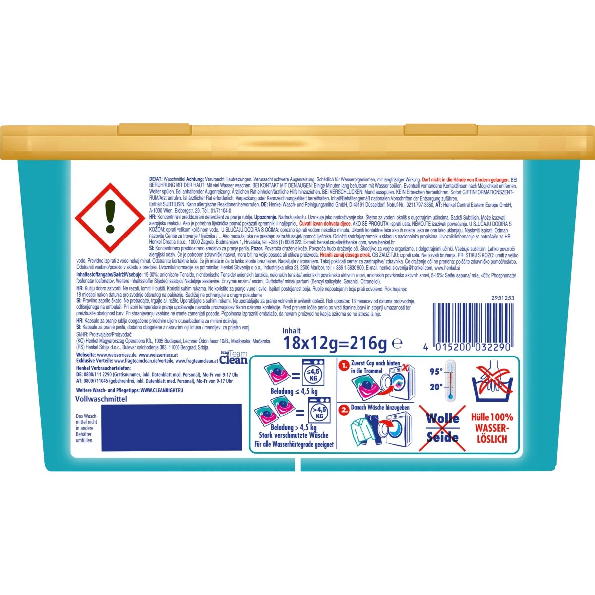 Detergent pentru rufe, Weisser Riese Universal Lotus, Capsule,18 bucati ...